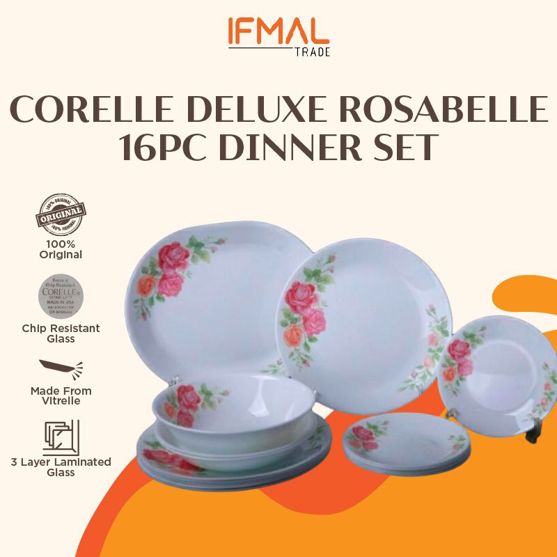 Corelle Deluxe Rosabelle 16pc Dinner Set (V-L) Dinnerware Tableware Set ...