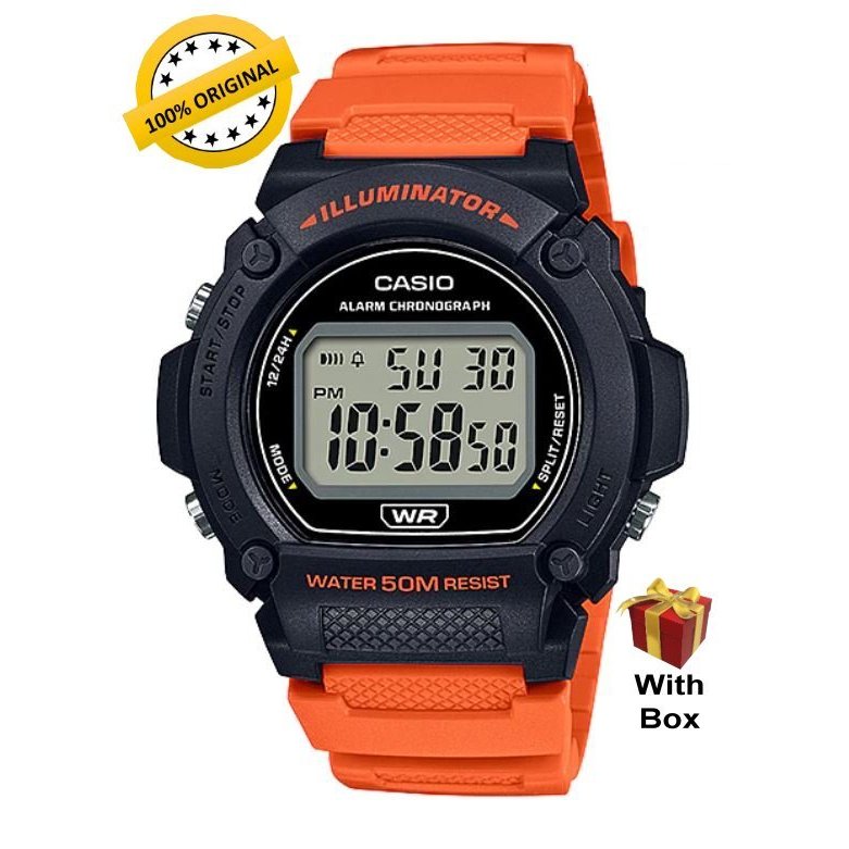 (Unisex) 100% ORIGINAL CASIO W-219H-4AVDF Orange Color Resin Band ...