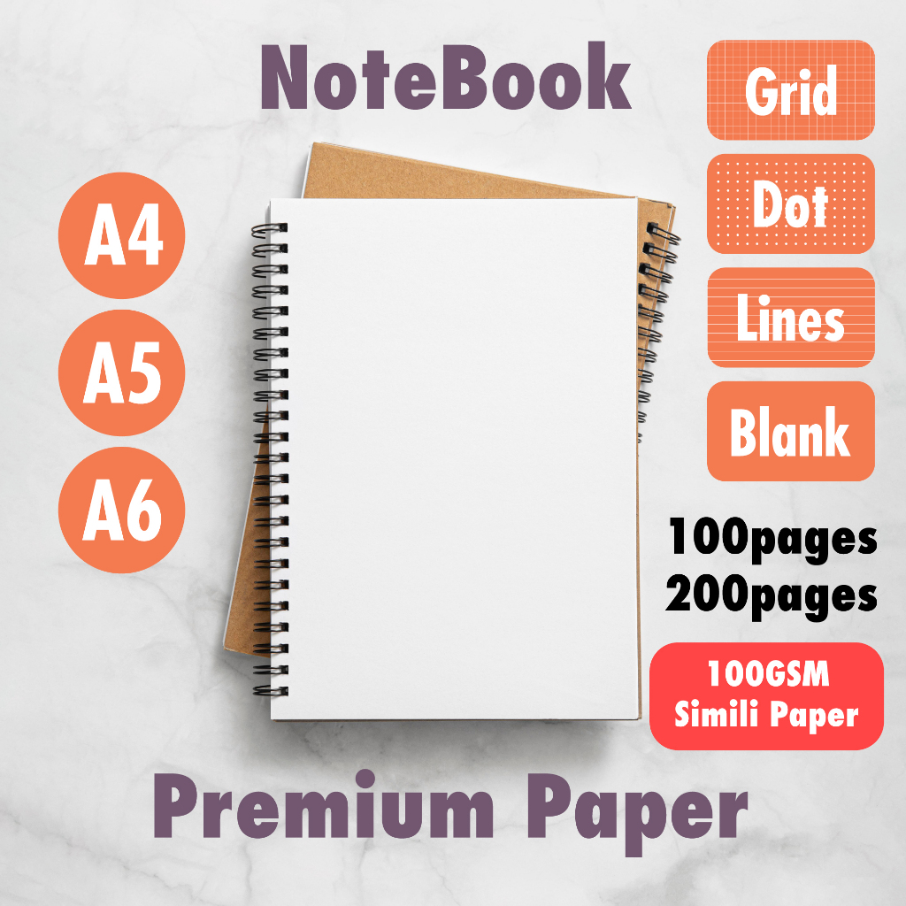 100 / 200 page Kraft Notebook | Buku Nota | Minimalist | A4 - A5 - A6 ...