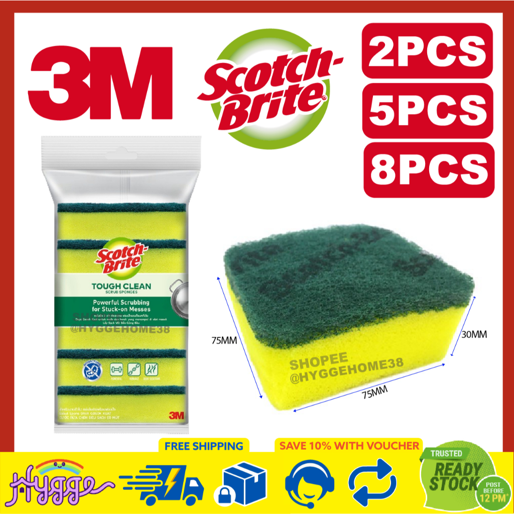 3M Scotch Brite Tough Clean Scrub Sponge Heavy Duty Scouring Sponge ...