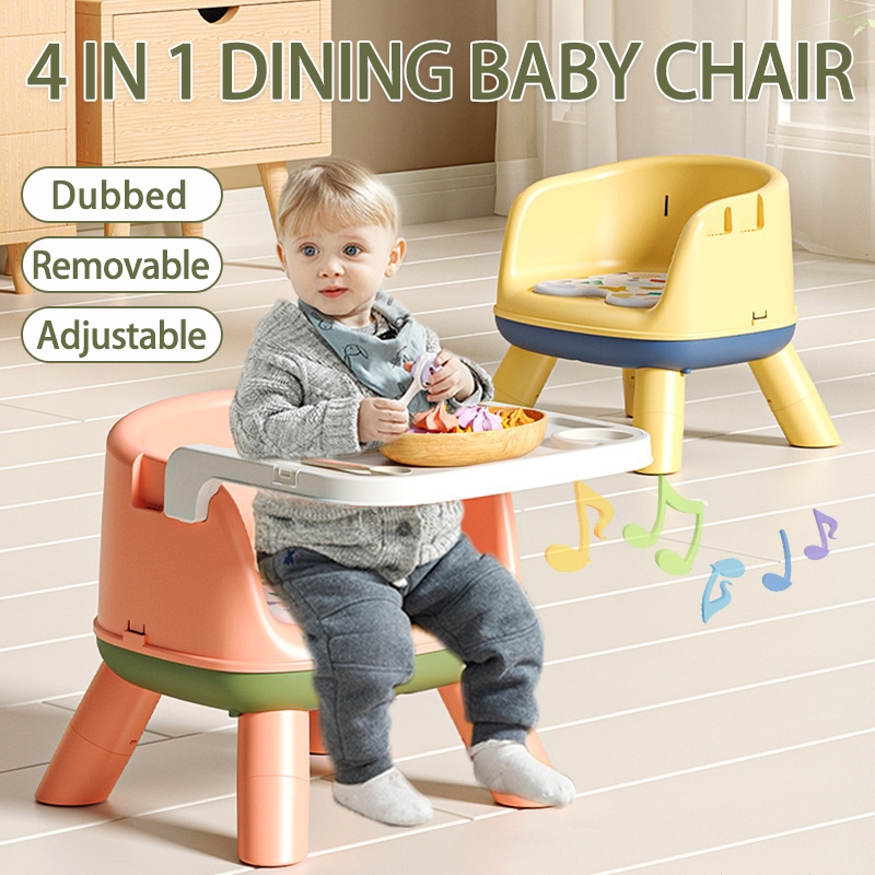 4 IN 1 Baby Feeding Chair with Sound Food Tray Wheel Kid Portable ...