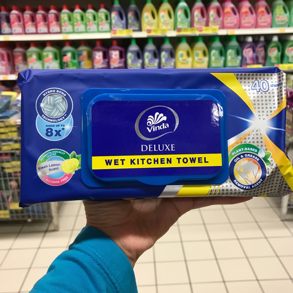 Vinda Deluxe Wet Kitchen Towel Fresh Lemon Scent Alcohol Free Oil ...