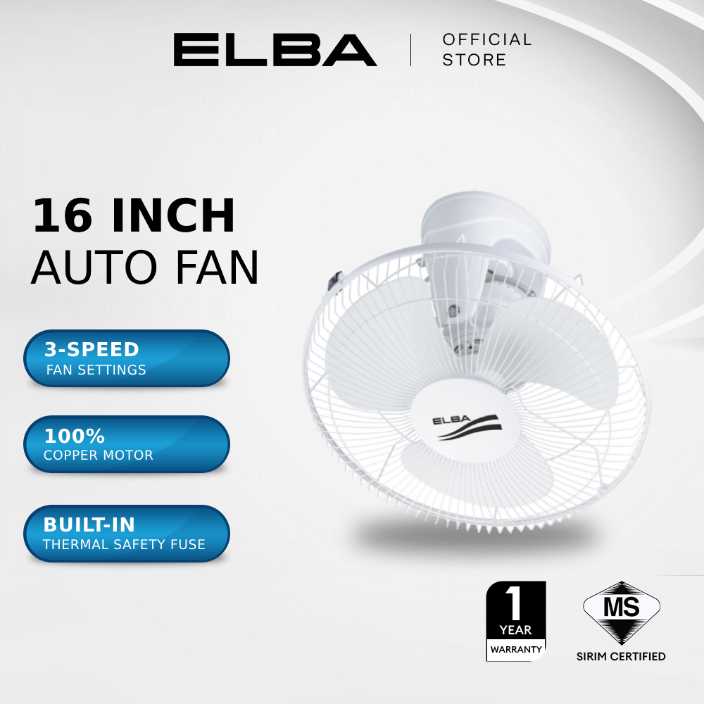 ELBA 16" Auto Fan Kipas EATF-G1655(WH) - 3 Blades, 5-speed Settings (16 ...