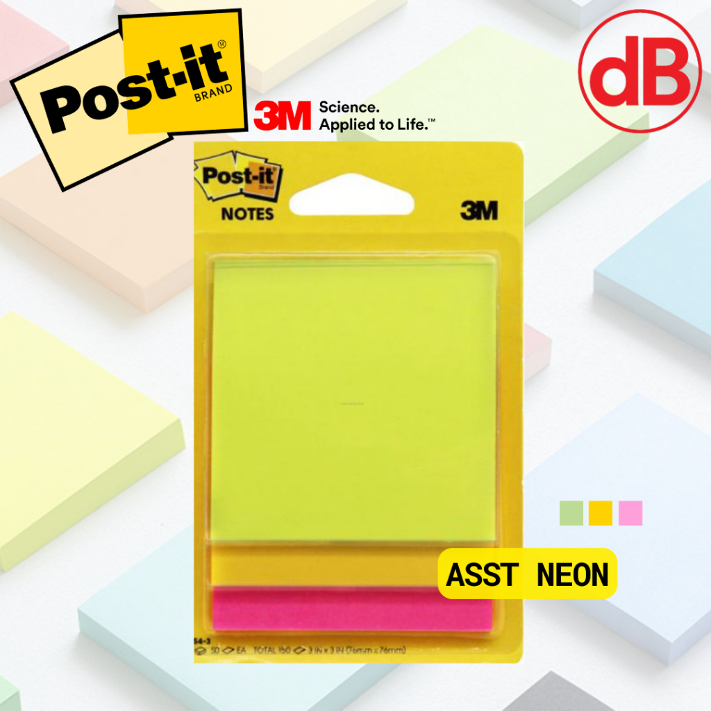 3M Post-it Notes Asst Neon (50s x 3 pads), PN654-3 | Shopee Malaysia
