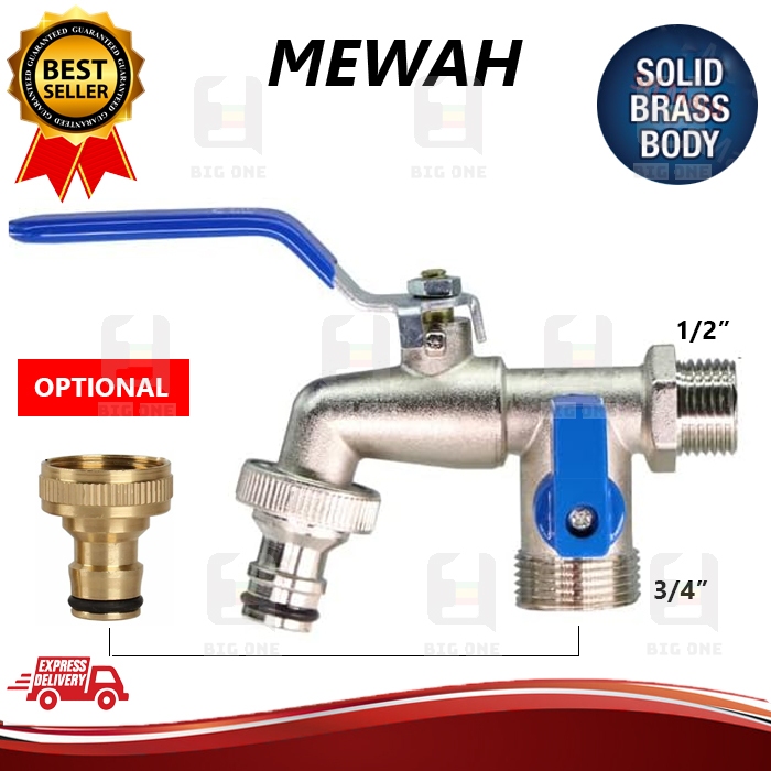 (FIT WASHING MACHINE) MEWAH 216 3/4" OUTDOOR BRASS CHROMED TWO WAY GARDEN BIB TAP PILI MESIN ...