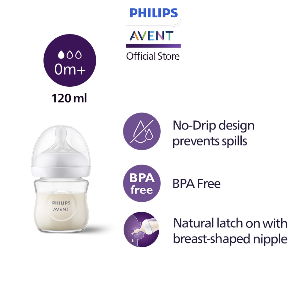 [New] Philips Avent Natural Response Glass Baby Bottle 0m+ (4oz/120ml ...
