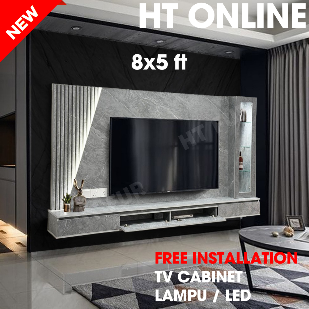 HT ONLINE 8ft Fluted Panel TV Cabinet Wall Mounted Tv Cabinet Kabinet ...