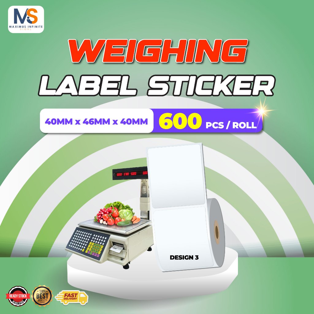 [4CM CORE] Weighing Thermal Label Sticker / 40mm x 46mm / 600pcs ...