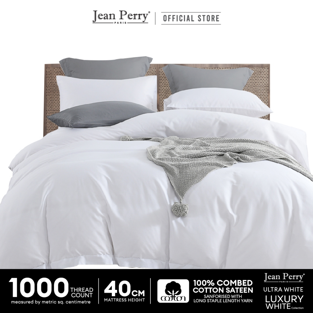 Jean Perry Hotel Series Luxury White Fitted Bedsheet Set - 100% Combed ...