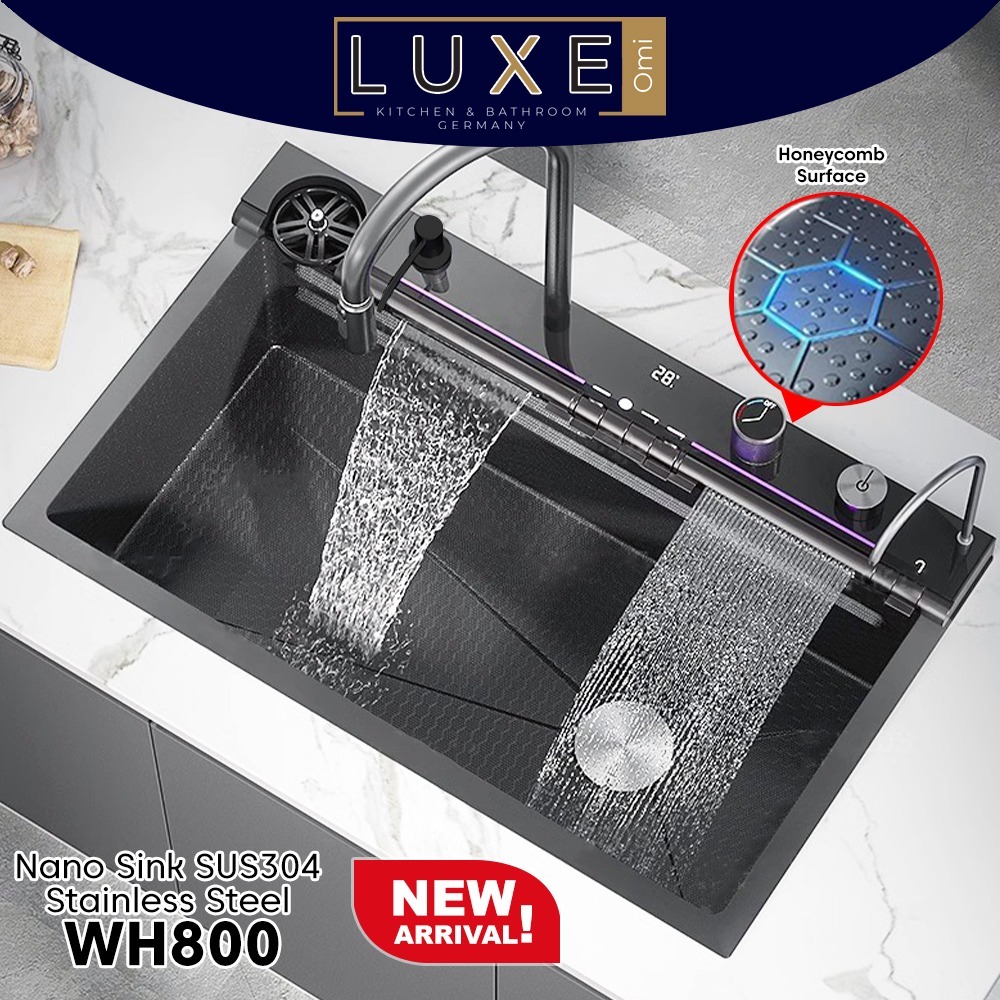 LUXE Stainless Steel Anti Scratch Honeycomb Kitchen Sink Waterfall Sink ...