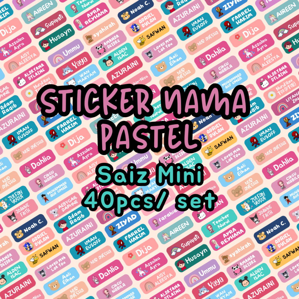 Sticker Nama Pastel Color Saiz Mini 40pcs/ set Customize Name, Product ...