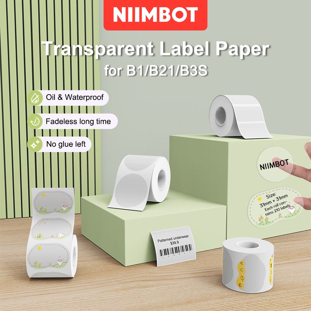 NIIMBOT B21/B1/B3S Transparent Label Printing Paper Name Sticker Sticker Waterproof Self-Label ...