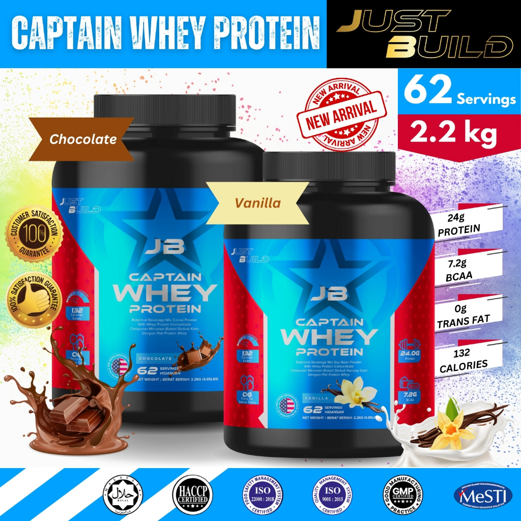 JB Just Build Captain Whey Protein 2.2kg (4.85LBS) Chocolate / Vanilla - 62servings | Shopee ...