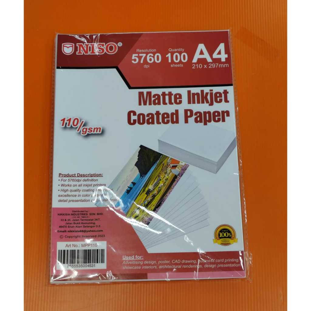 NISO MATTE INKJET COATED PAPER A4 X 100'S/PACK | Shopee Malaysia