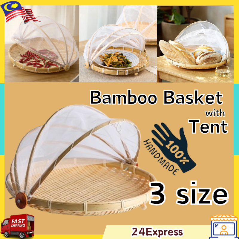 【Local】Bamboo Food Basket With Cover Hand-Woven Serving Dustproof Tent ...