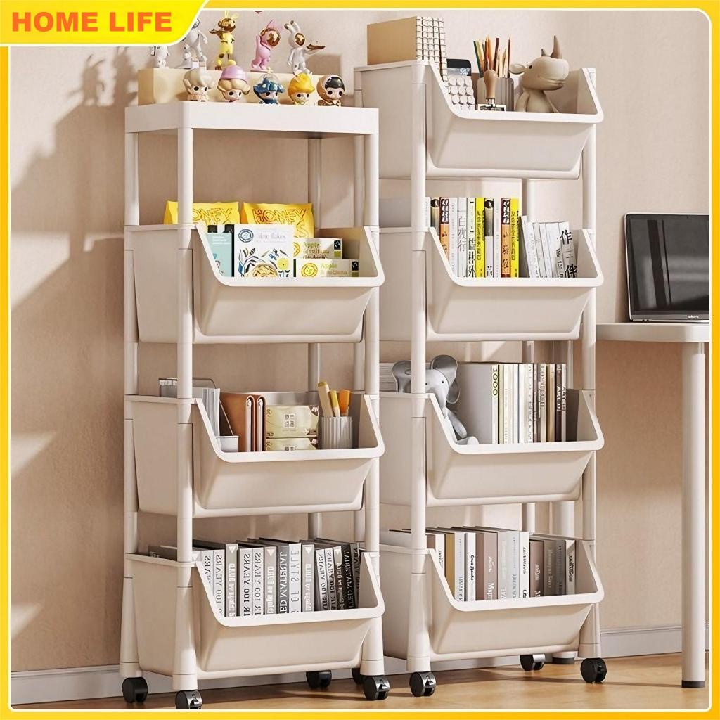 Multi-Layer Storage Rack With Wheels Movable Book Shelf Rack Household ...