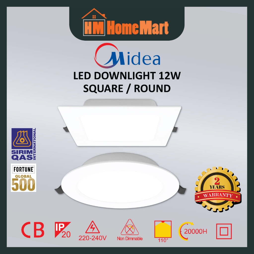 Midea LED Downlight 12W 4'' Round / Square ( 2 Years Warranty ...