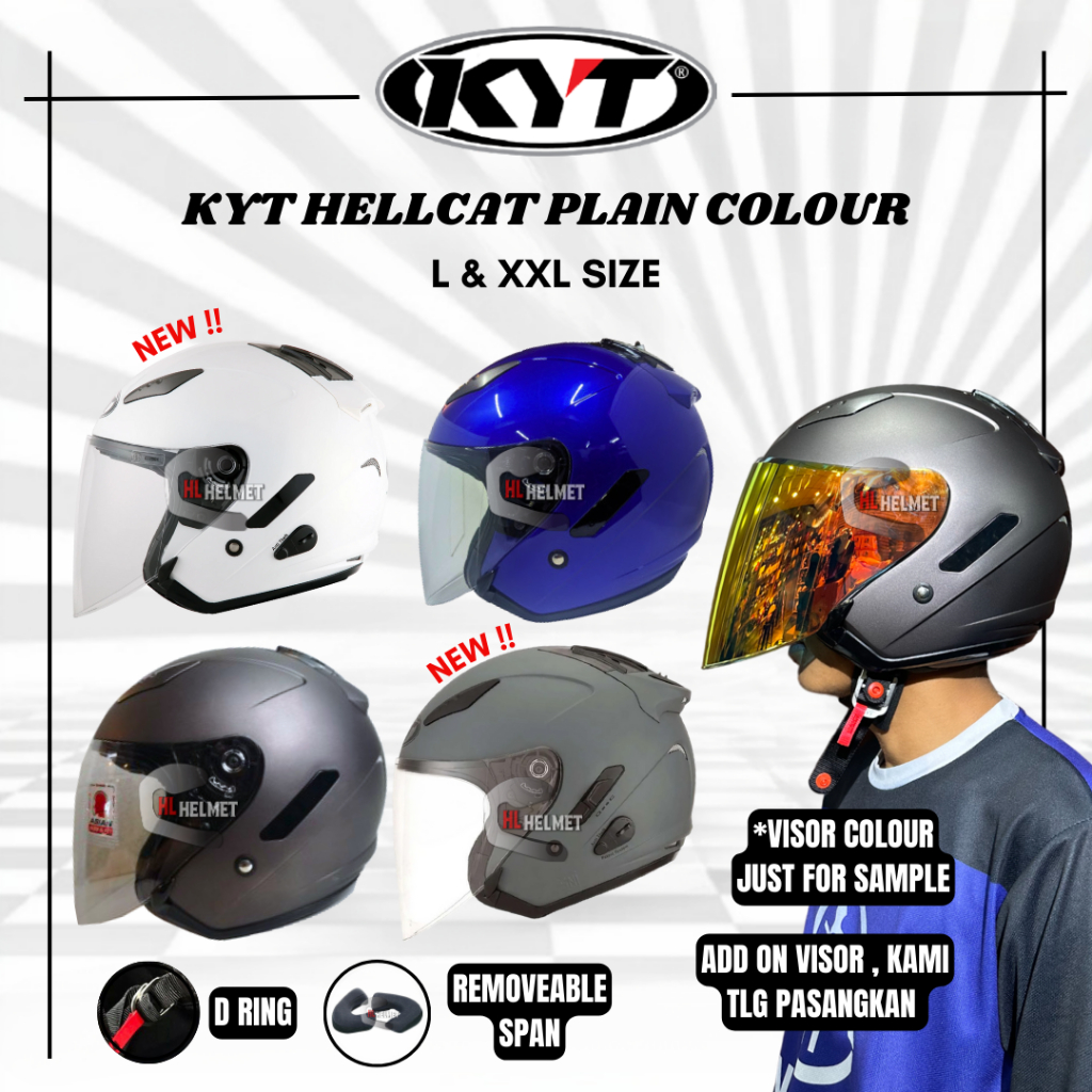 KYT HELLCAT PLAIN COLOUR HELMET SINGLE VISOR KYT HELMET HELLCAT ...
