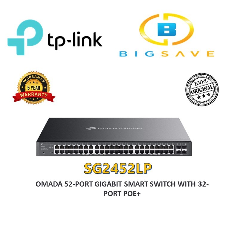 TP-LINK SG2452LP OMADA 52-PORT GIGABIT SMART SWITCH WITH 32-PORT POE+ ...