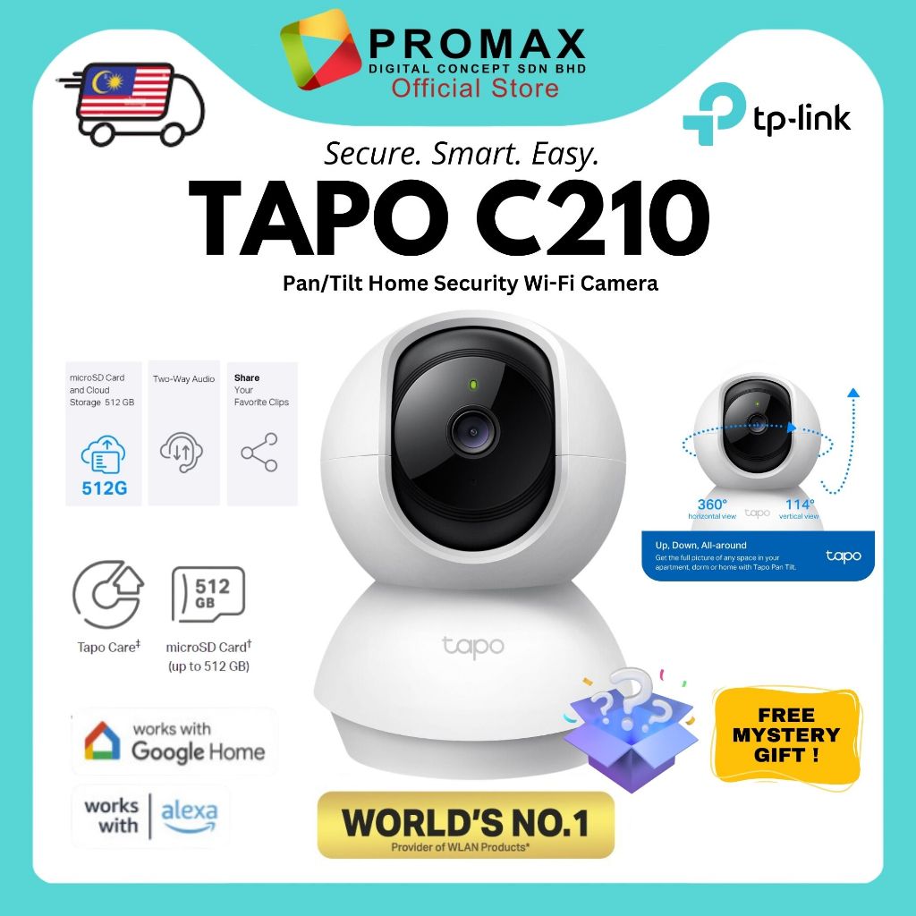 TP-Link Tapo C210 Pan/Tilt Home Security Wi-Fi Camera with Motion Tracking and Night Vision ...