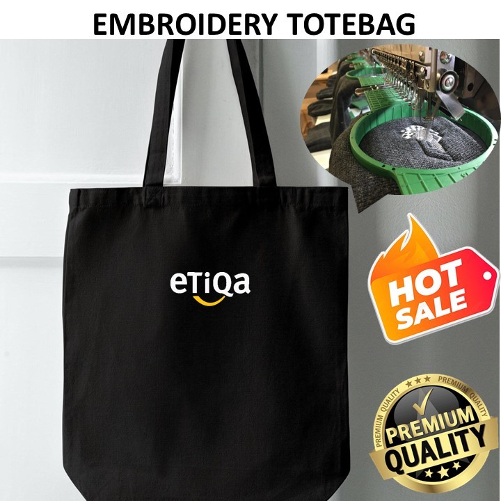 EMBROIDERY SULAM ETIQA LOGO WORDING TOTE BAG CANVAS BLACK | Shopee Malaysia