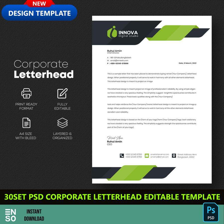 30-Set PSD Corporate Letterhead Design Template | PHOTOSHOP Editable ...
