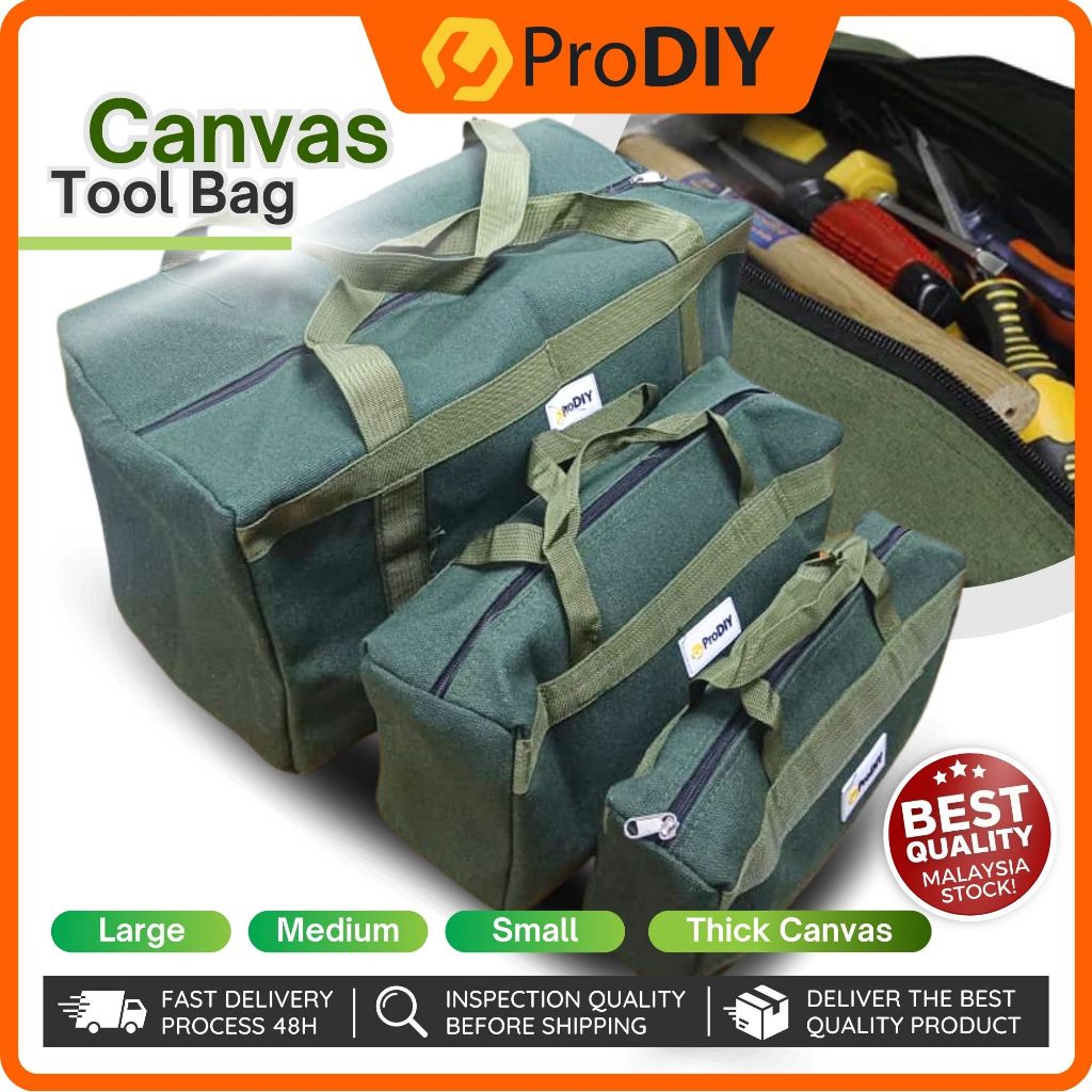 Green Canvas Tool Bag for Carpenter Electrician Traveling Camping Tote ...