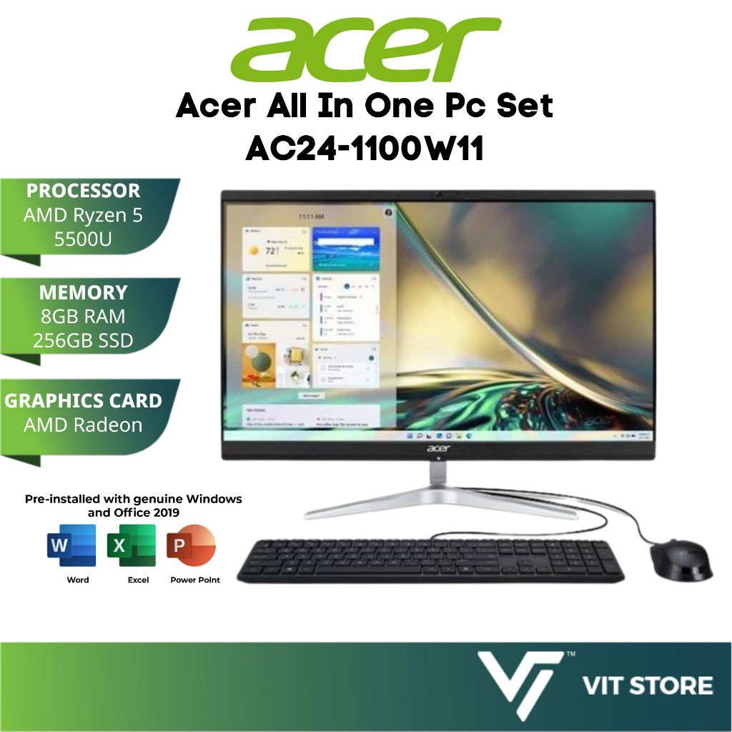 Set Komputer PC Acer All In One AC24-1100W11 R5-5500U/8GBD4/256SSD/W11 ...