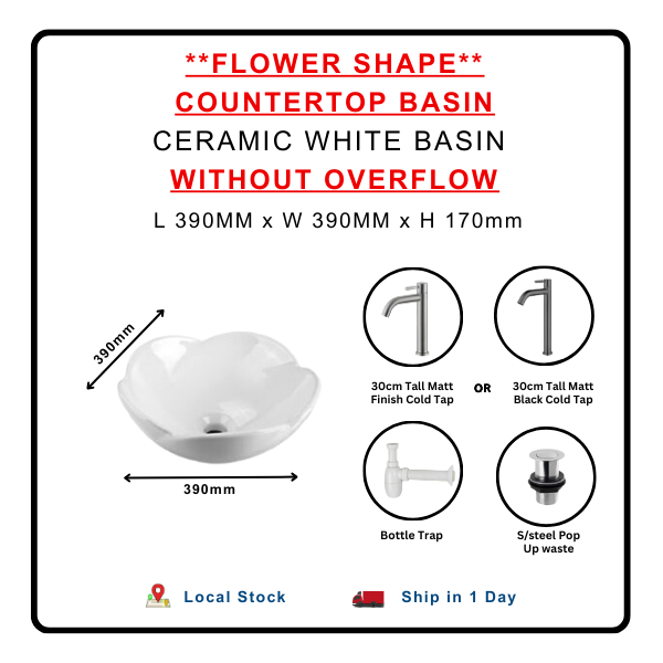 390mm Round Flower Shape White Ceramic Gloss Counter Top Basin For ...