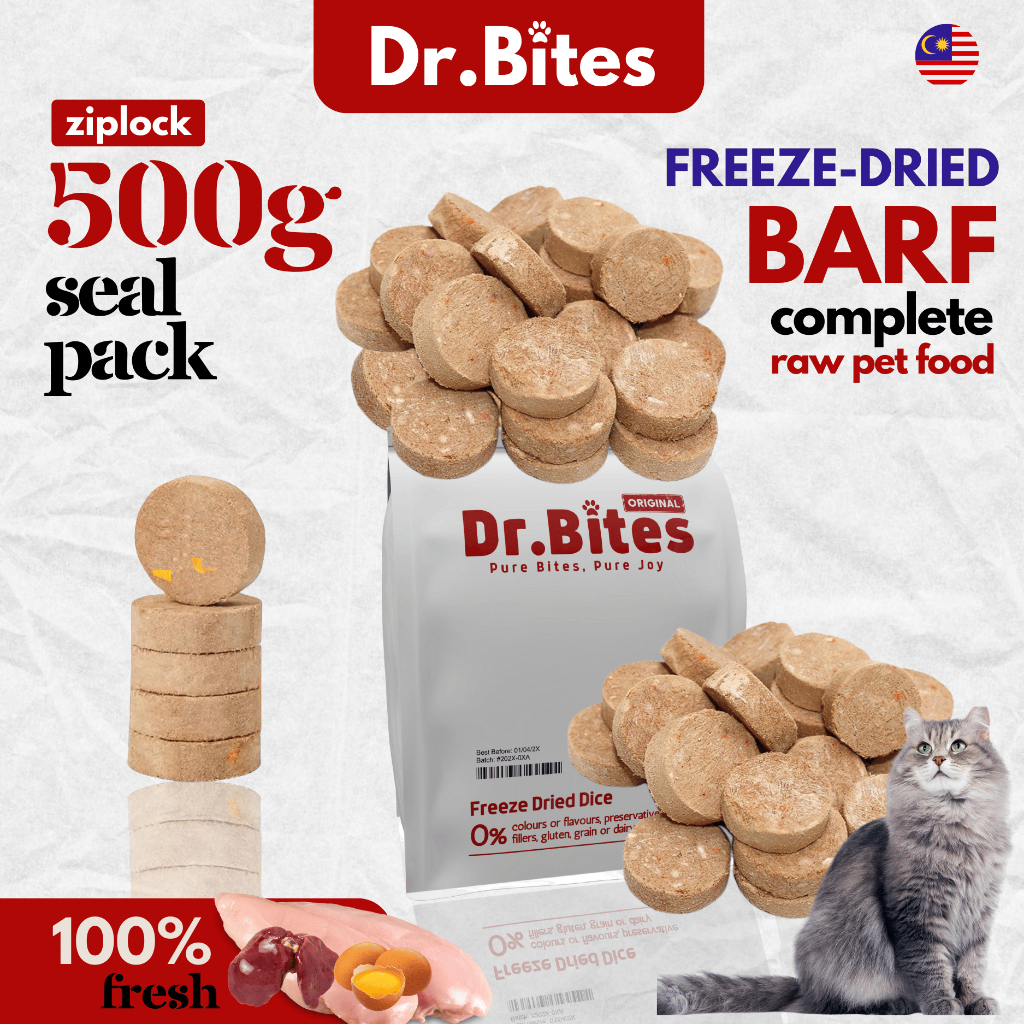 Dr. Bites Freeze Dried BARF Pie [500g] Kucing Gemok Complete Raw Pet ...