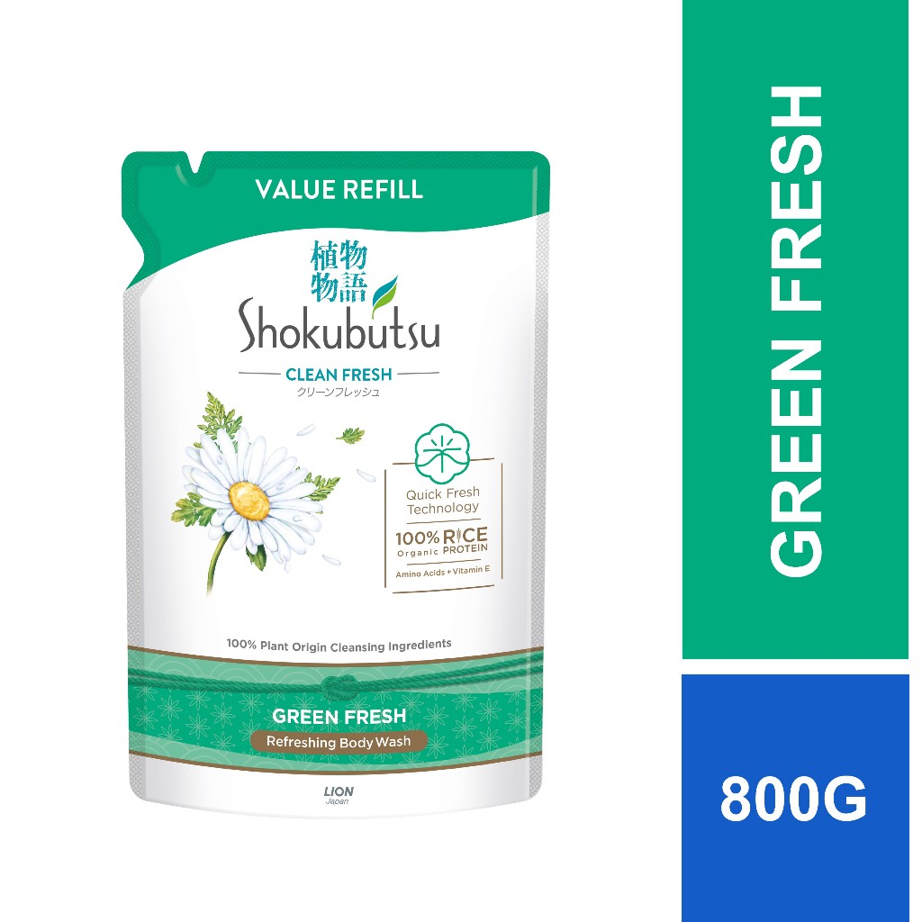 Shokubutsu Clean Fresh Shower Foam Green Fresh Refill Pack 800ml ...