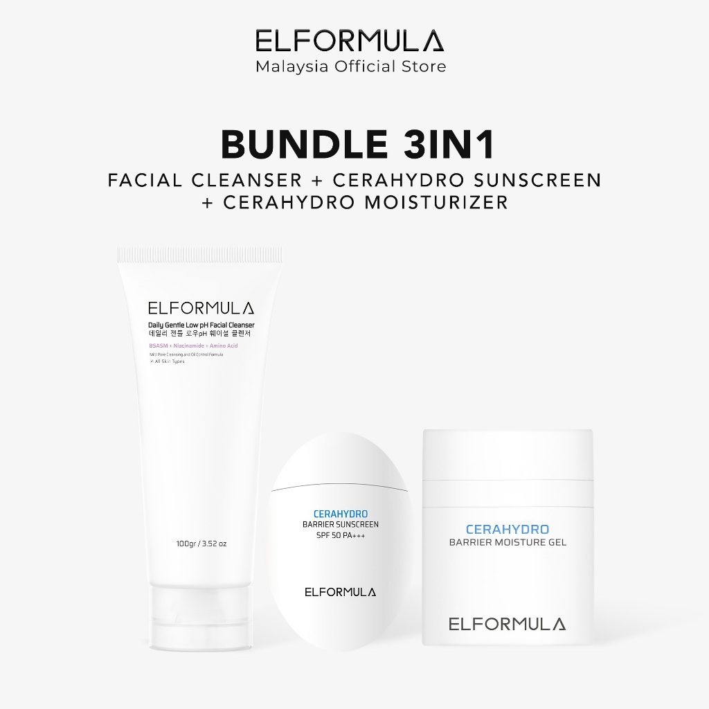 ELFORMULA Facial Cleanser + Barrier Sunscreen + Barrier Moisturizer ...