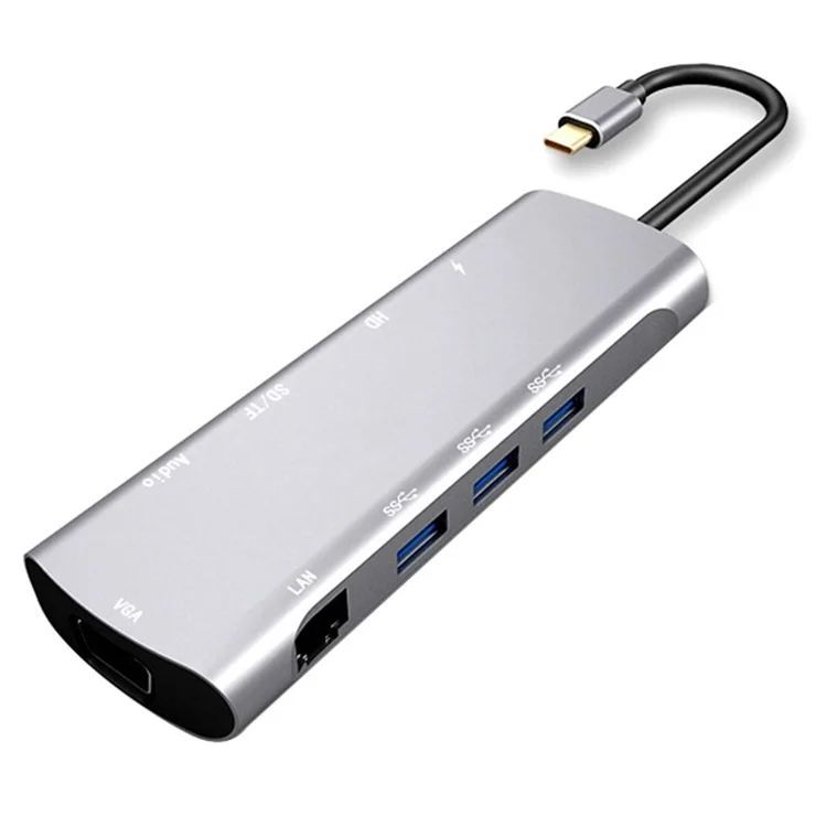 V172A 10 in 1 Type-C Hub USB-C to RJ45+VGA+PD+TF+USB3.0 Adapter ...