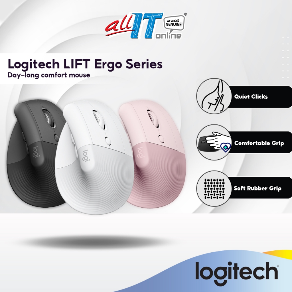 Logitech Lift Vertical Ergonomic Mouse Wireless Bluetooth Logi Bolt USB ...
