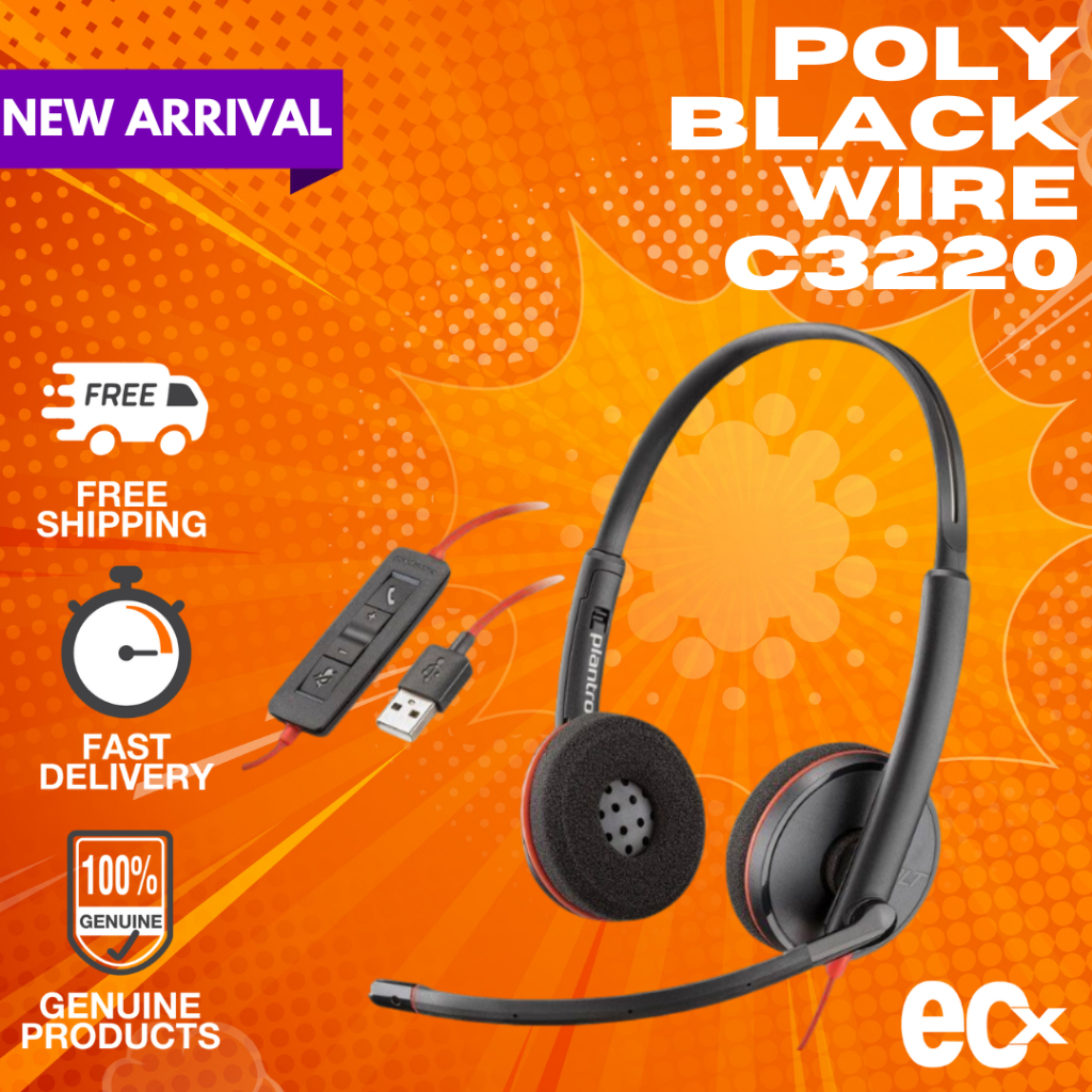 POLY Blackwire C3220 USB type-A Corded Stereo Headset /Headphone with ...