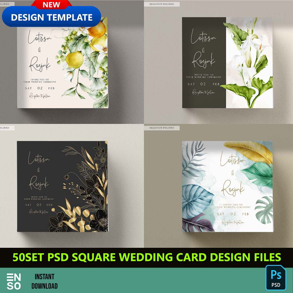 50-Set PSD Square Wedding Card Design Template | PHOTOSHOP Kad Kahwin ...