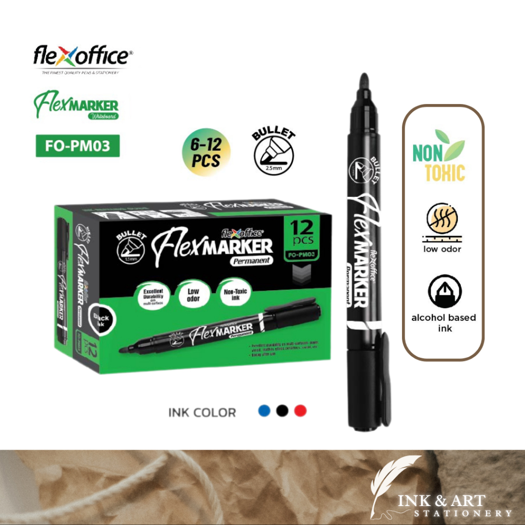 FlexOffice Flex Permanent Marker 1.5mm Nib - Blue/Black/Red (12/Box) FO ...