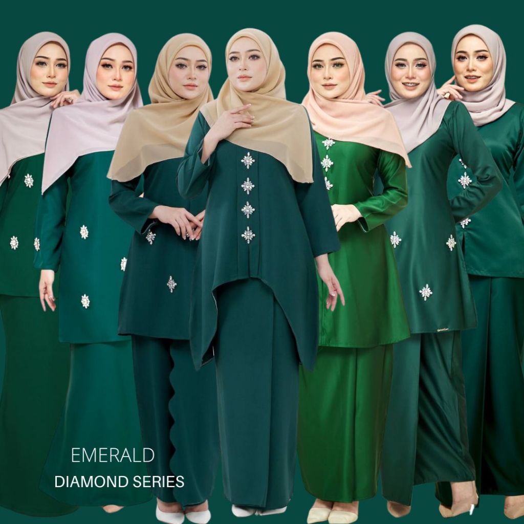 [emerald green] plain basic diamond series kurung moden riau scallop ...