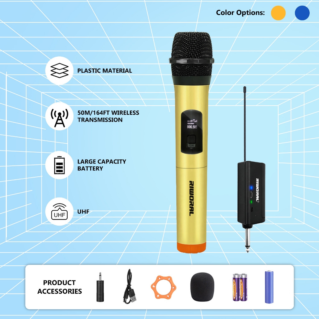 Wireless Microphone System Dual UHF Handheld Cordless Mic Set Work ...