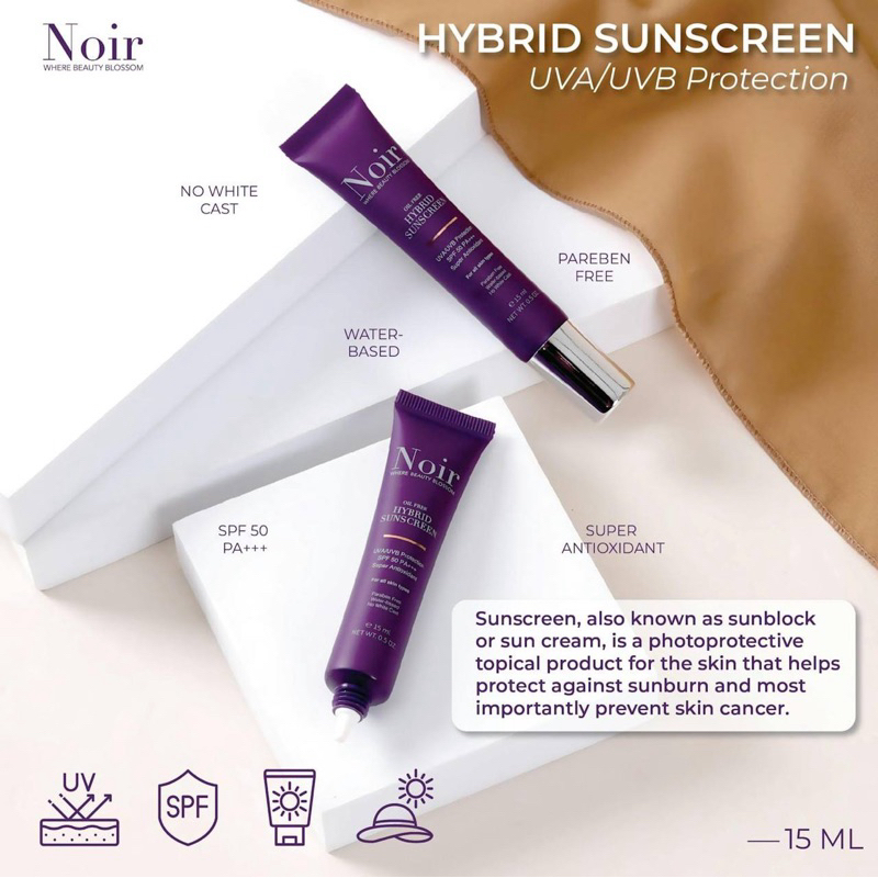 𝐑𝐄𝐀𝐃𝐘 𝐒𝐓𝐎𝐂𝐊-SUNSCREEN - NOIR HYBRID SUNSCREEN SESUAI BERMINYAK | Shopee ...