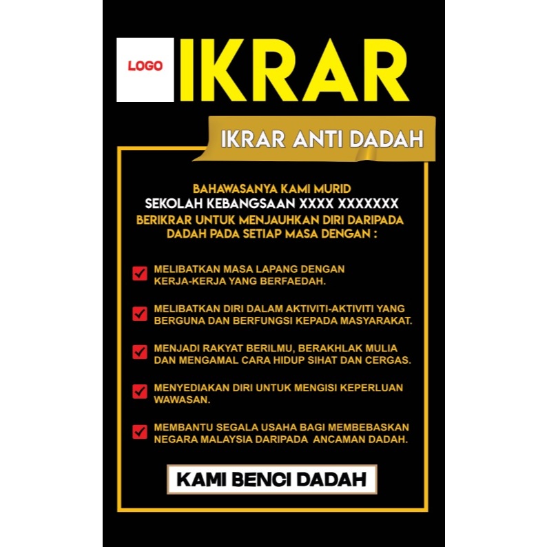 BANNER / BANTING IKRAR ANTI DADAH PPDa untuk Bimbingan & Kaunseling sesuai untuk murid sekolah ...
