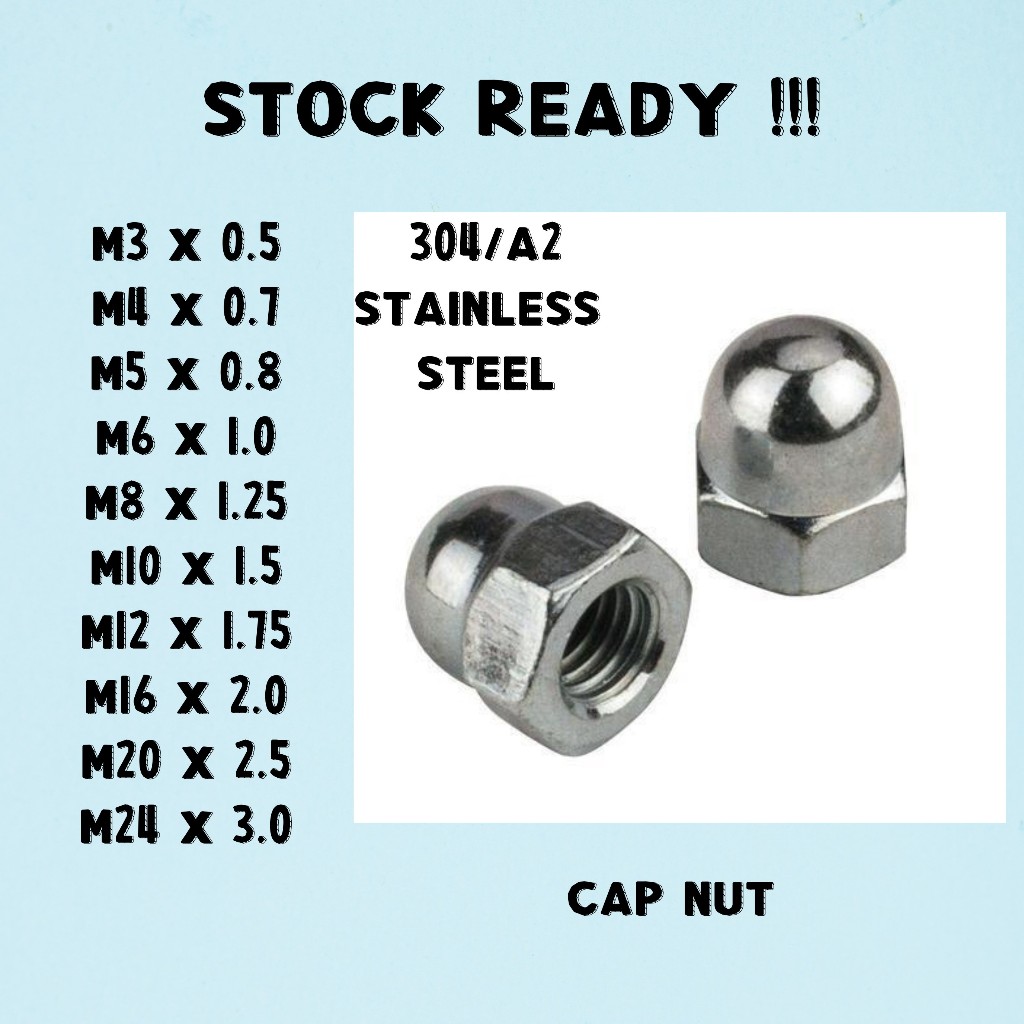 10Pcs Acorn Cap Nut Cap Nut Stainless Steel 304 M3 M4 M5 M6 M8 M10 M12 | Shopee Malaysia