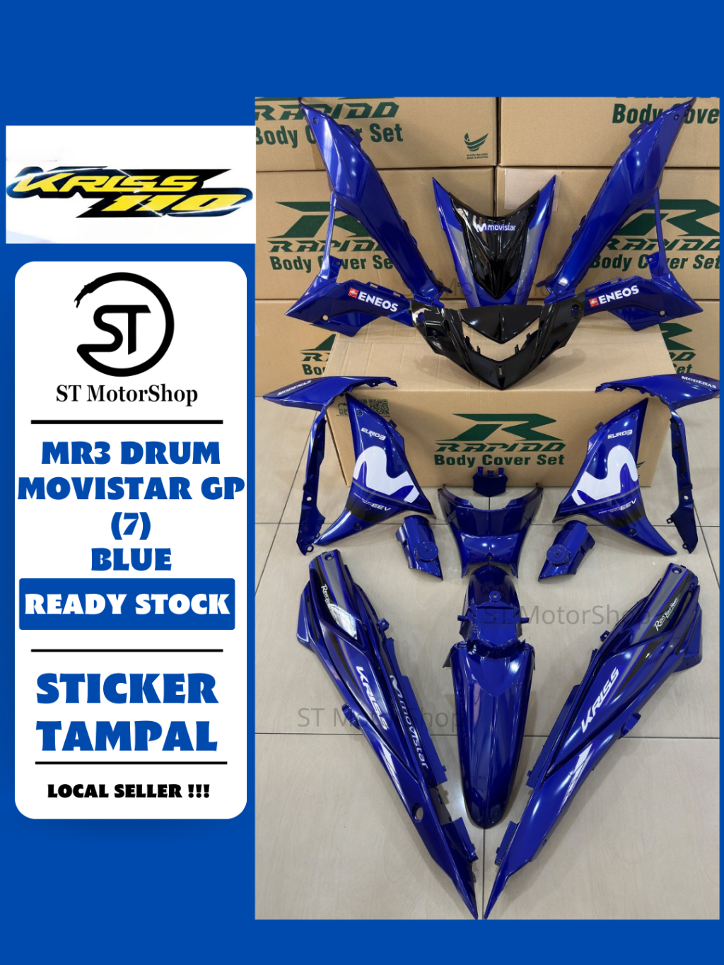 MODENAS Kriss 110 Mr3 Drum Disk Movistar Blue Green Cover Set RAPIDO ...
