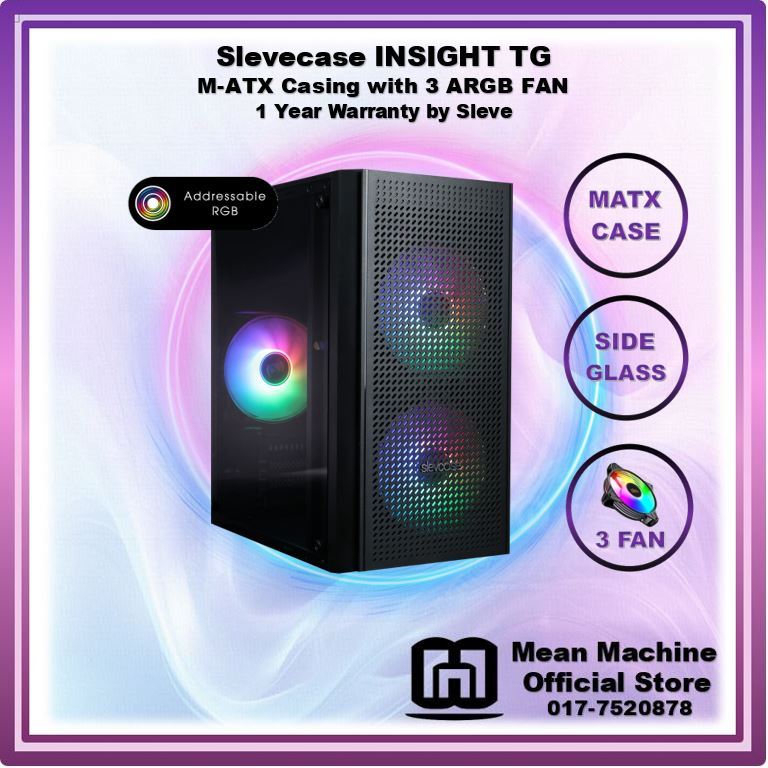 SLEVCASE INSIGHT MATX Mesh Front SIde Glass PC Casing with 3 ARGB Fan ...