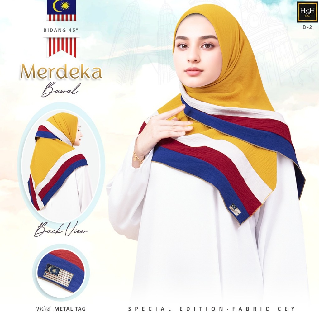 🌟Merdeka 2024🌟 Merdeka Tudung Bawal MERDEKA Pattern Bidang 45" by H&H ...