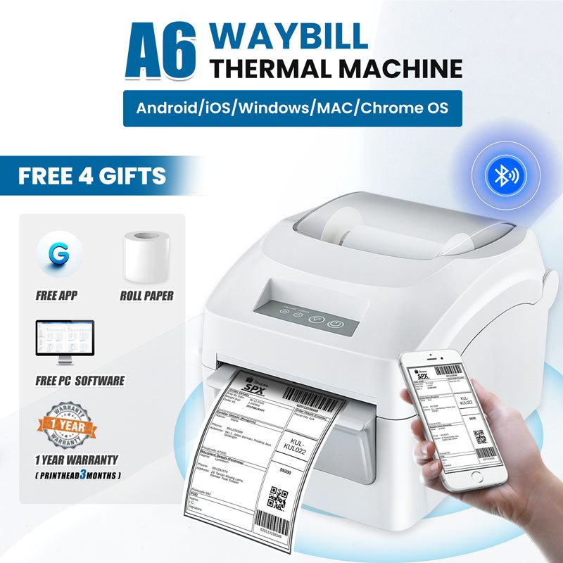 Thermal Printer Bluetooth Waybill Barcode Shipping Bluetooth A6 Printer ...
