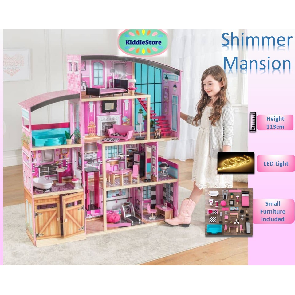 Shimmer Wooden LED Doll House Pretend Playset Big Wooden DollHouse ...