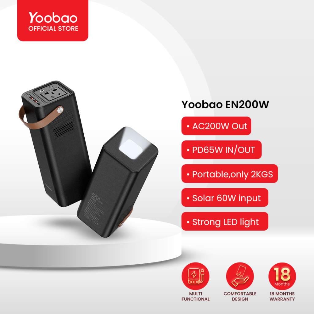 Yoobao EN200W-G2 52800mAh PD65W I USB C Two- Way Fast Charging with 200W AC Output Power Station ...