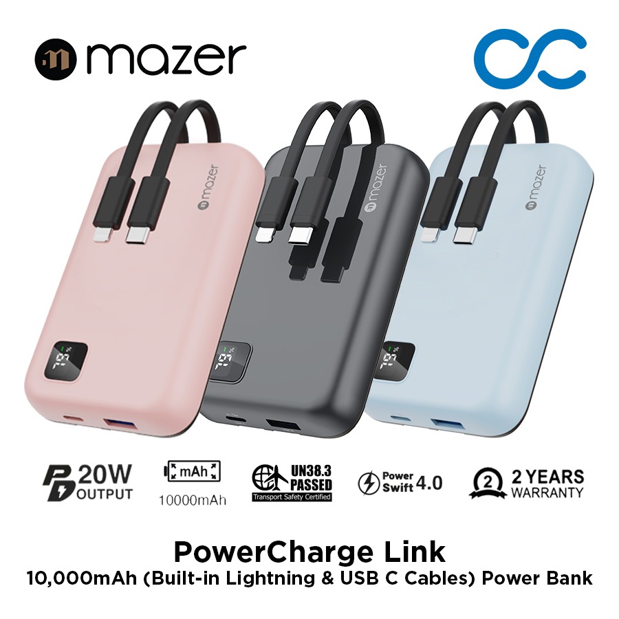 MAZER PowerCharge Link Power Bank // 10,000mAh // Built-in Lightning ...
