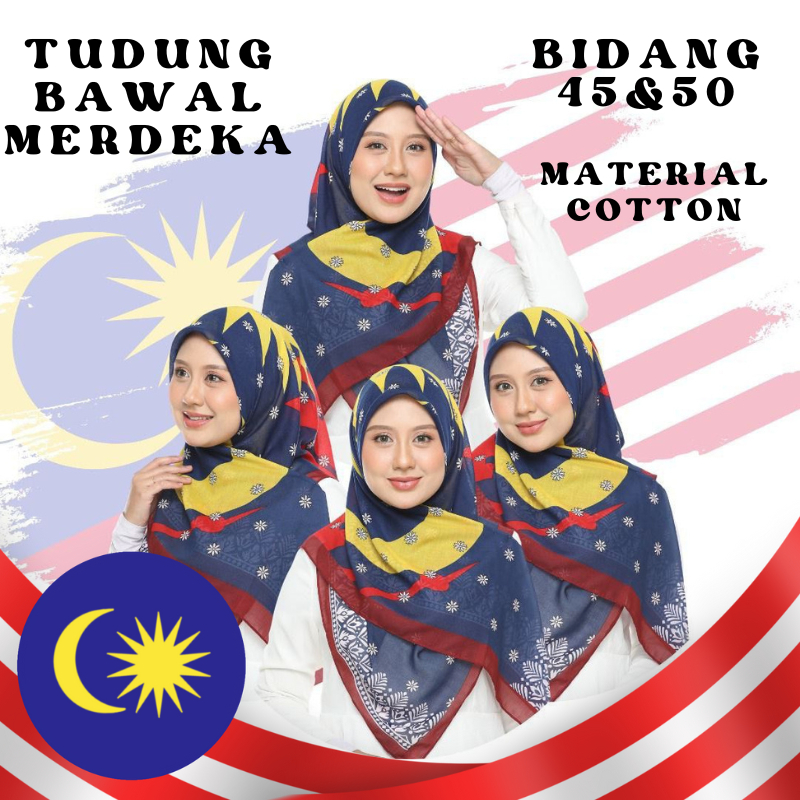TUDUNG BAWAL MERDEKA COTTON PREMIKUM BIDANG 50 DAN 45 LABUH MUHIBAH ...